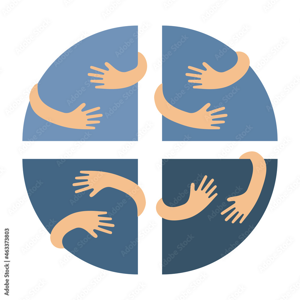 Human hands embracing or holding circle segments vector flat ...