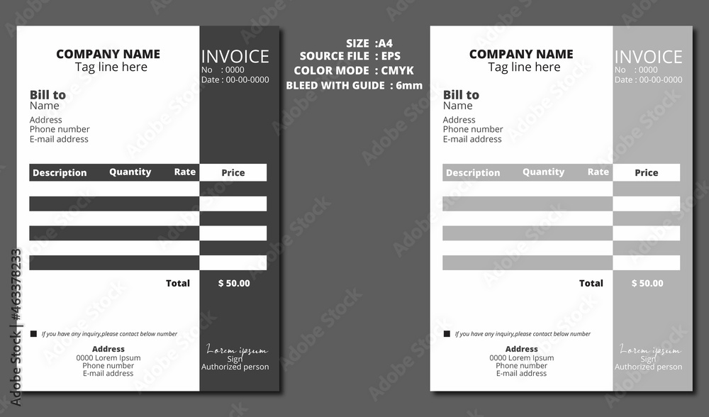 Simple,minimal invoice design.Black & white clean invoice template ...