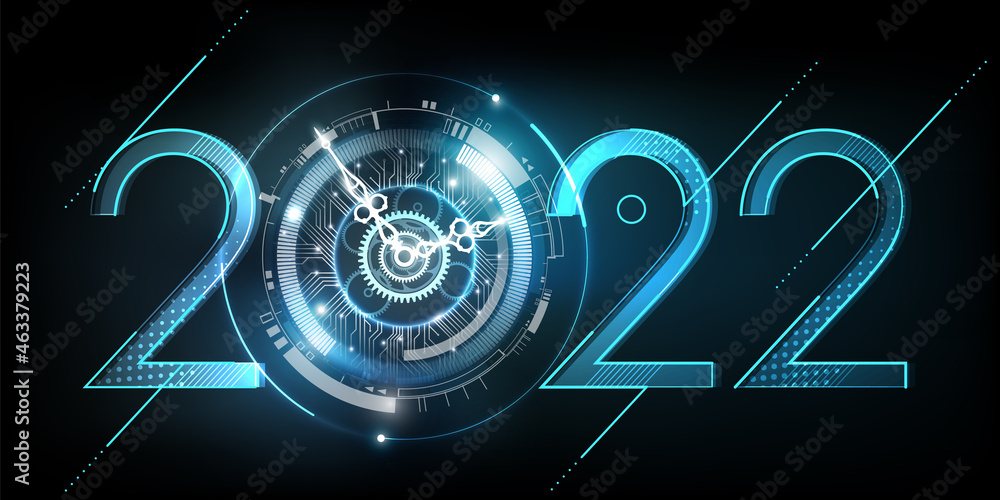 Happy New Year 2022 celebration with white light abstract clock on ...