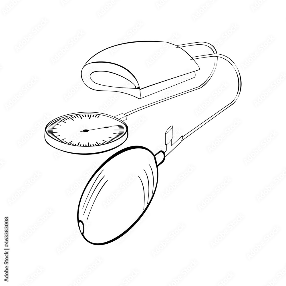 An outline vector illustration of a 3d blood-pressure cuff on ...