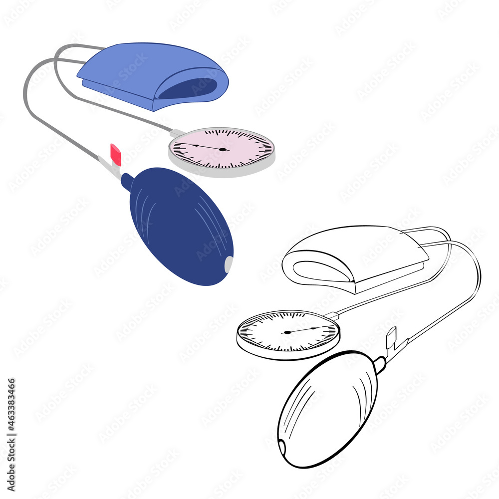 An outline vector illustration of two 3d blood-pressure cuffs on ...