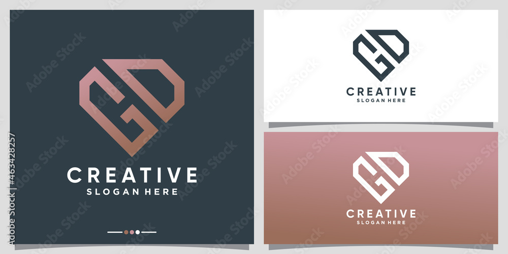 Creative monogram logo design initial letter GD with line art and ...