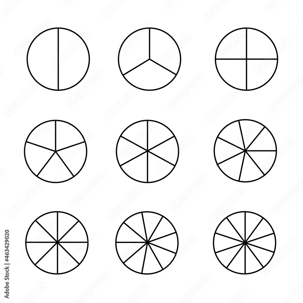 circle segments set on white background. various number of sectors ...