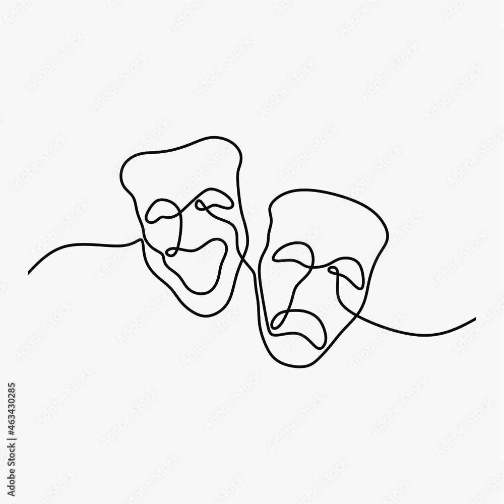 theater mask tragedy and humor oneline continuous line art Stock Vector ...
