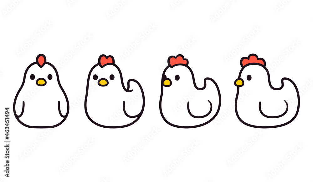 Simple cartoon chicken set Stock Vector | Adobe Stock