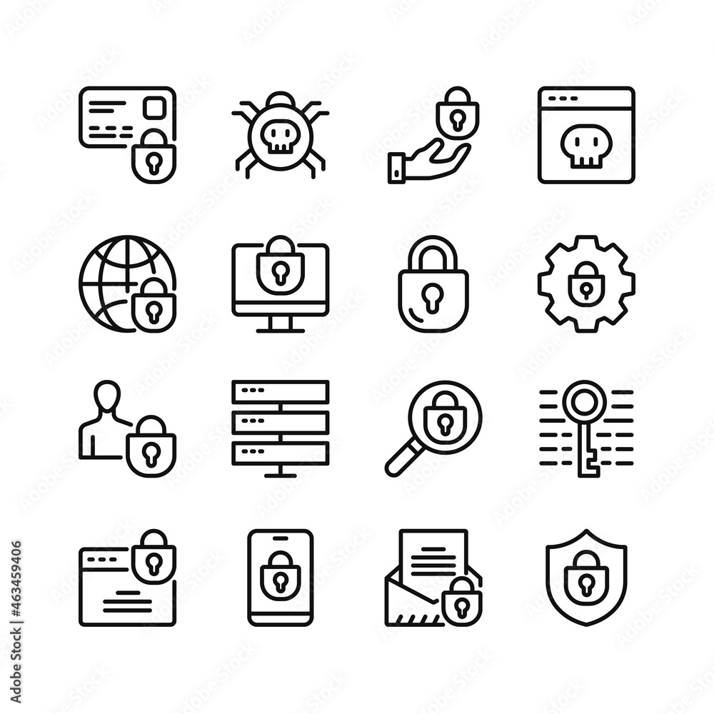 Cybersecurity line icons. Set of outline symbols, simple graphic ...