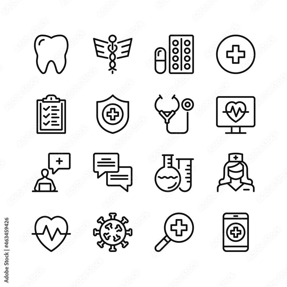 Medical line icons. Set of outline symbols, simple graphic elements ...