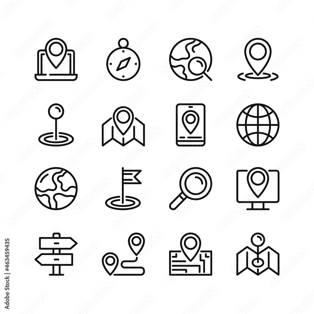 Map line icons. Set of outline symbols, simple graphic elements, modern ...