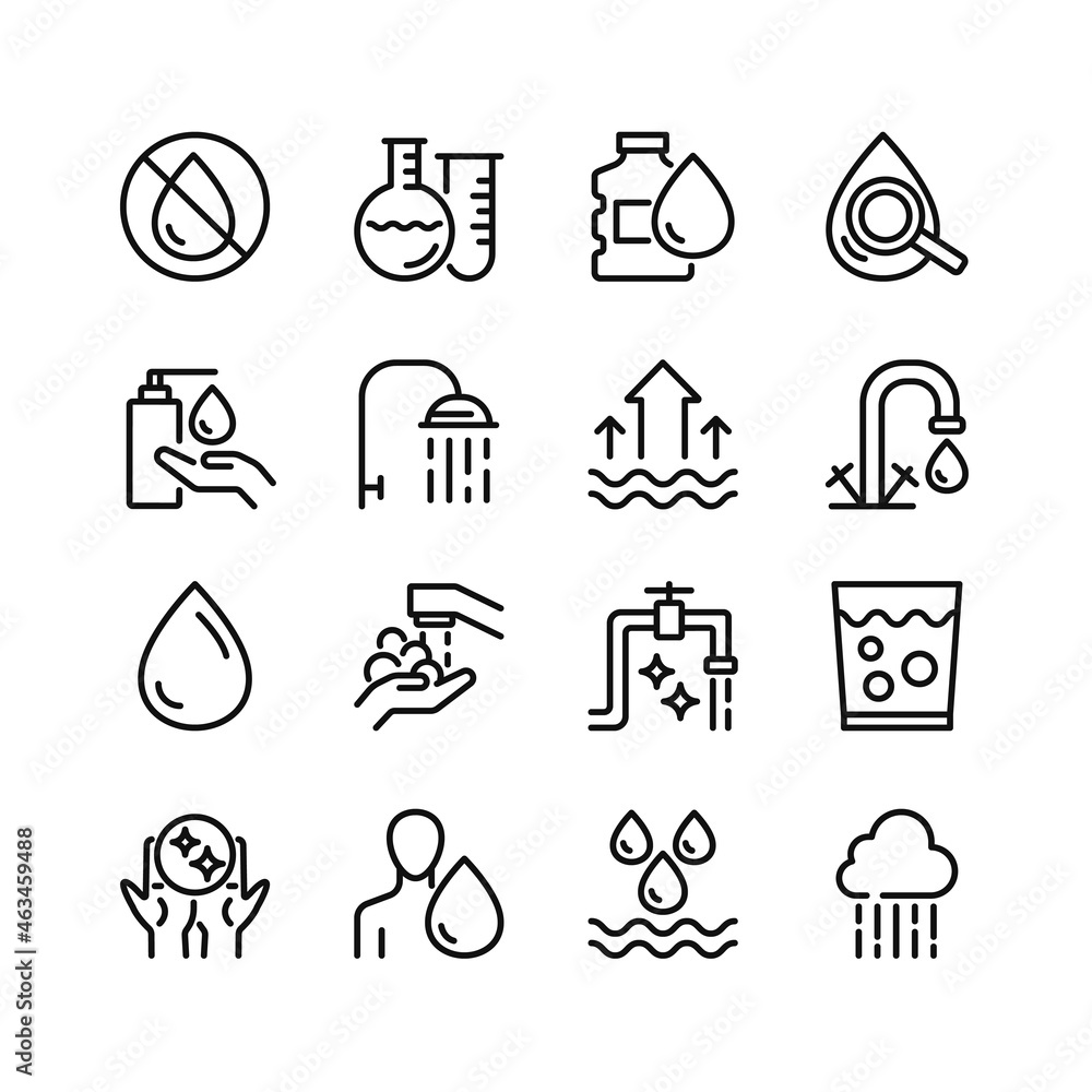 Water line icons. Set of outline symbols, simple graphic elements ...