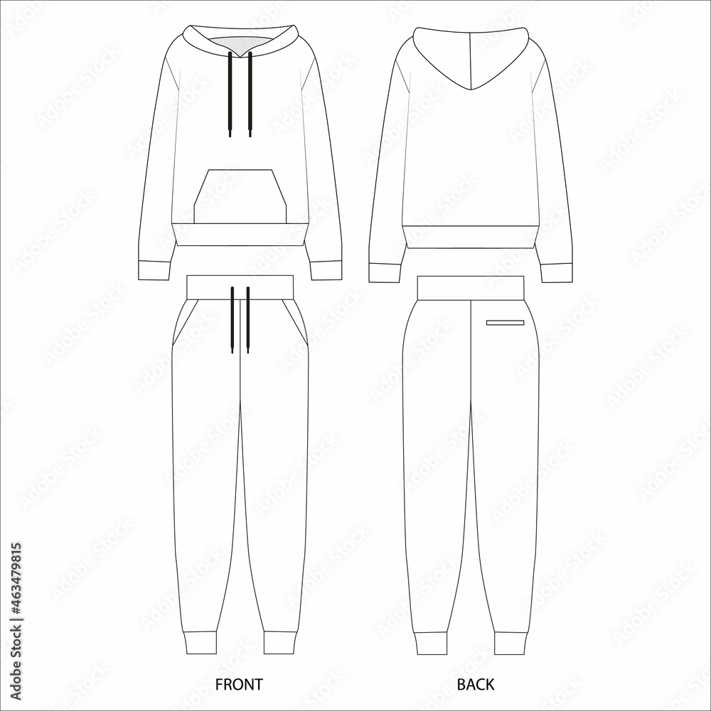 Leisure suit drawing on white background. Set of drawings of clothes ...