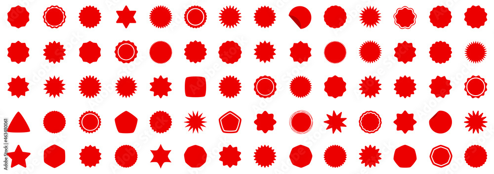 Set of red price sticker, sale or discount sticker, sunburst badges ...