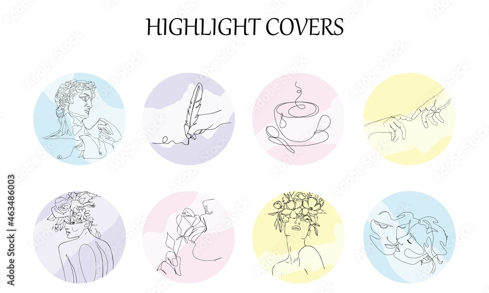 Vector collection of highlight covers for social media with one line ...