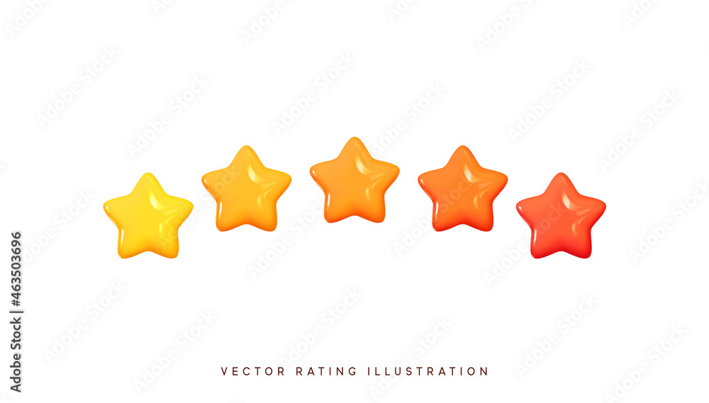 Five stars, glossy yellow and red colors. Customer rating feedback ...