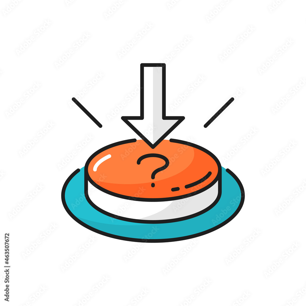 Question mark push button, emergency help service isolated color line ...