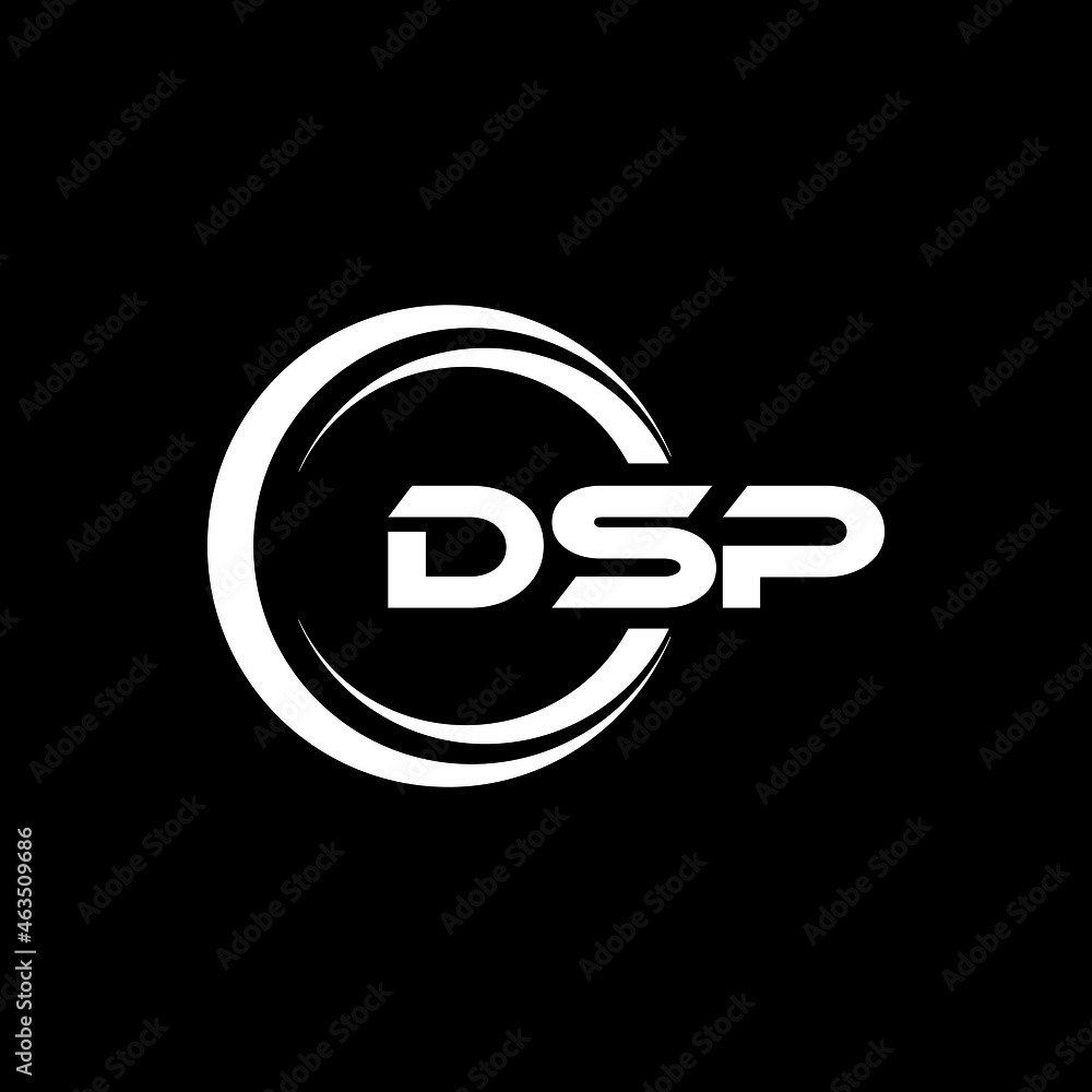Vetor do Stock: DSP letter logo design with black background in ...