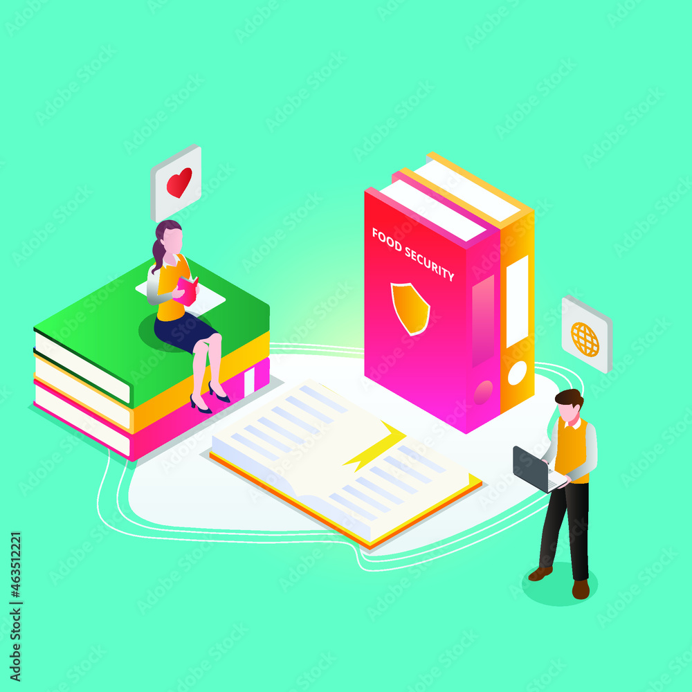 Food security vector concept. Two college students learning food ...