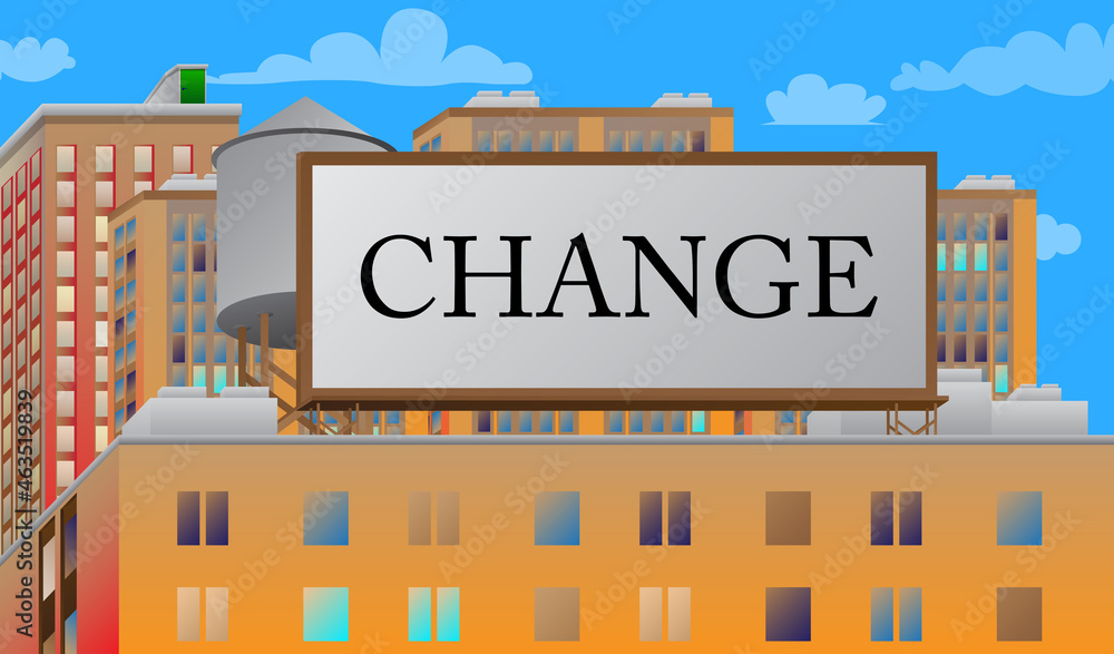 Change text on a billboard sign atop a brick building. Outdoor ...