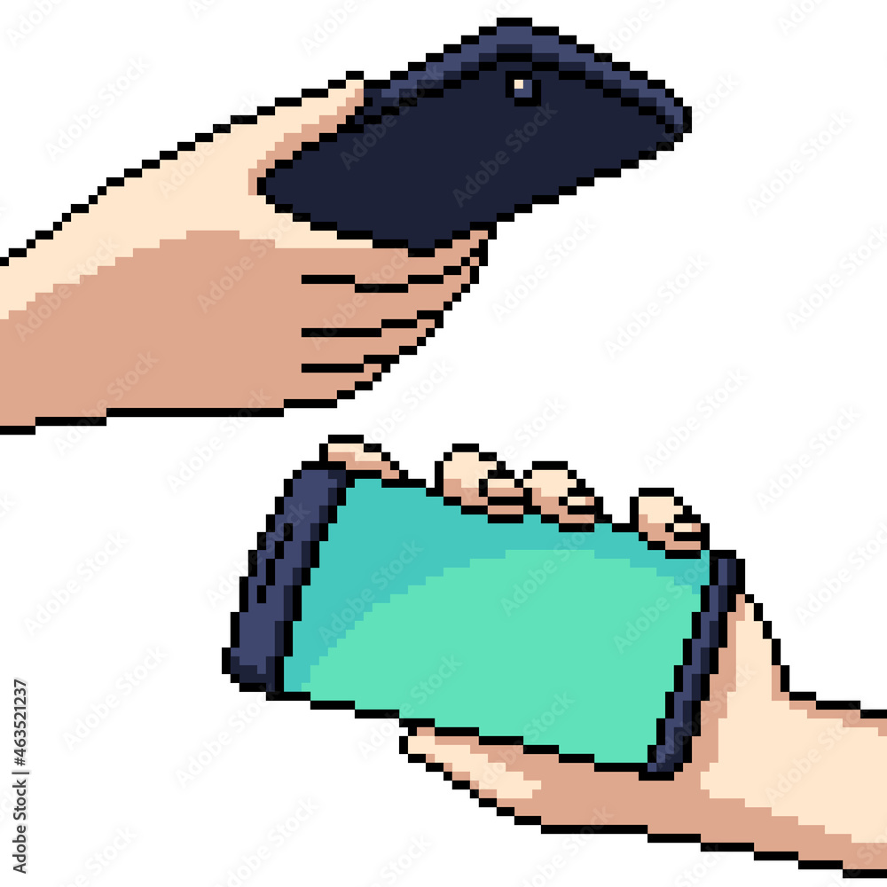 pixel art hand holding phone Stock Vector | Adobe Stock
