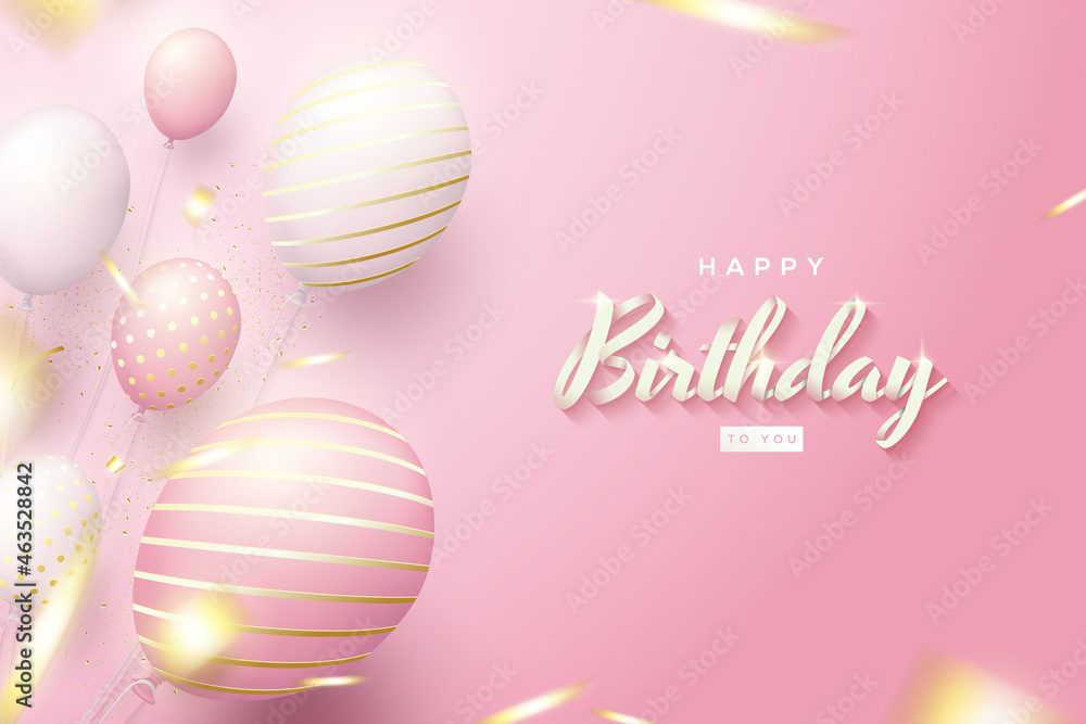 Pink birthday background with patterned balloons Stock Vector | Adobe Stock