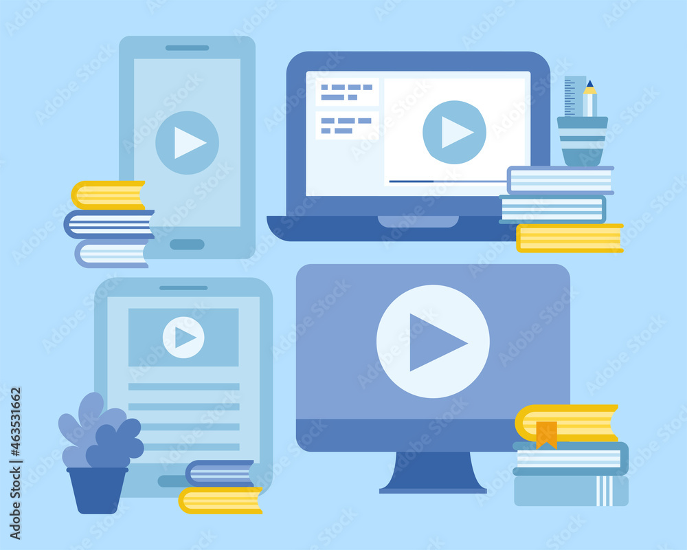 computer vector and book set Stock Vector | Adobe Stock