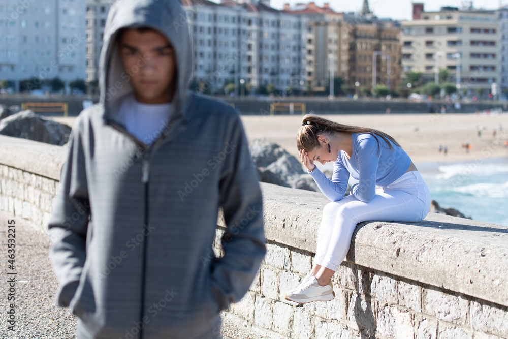 Despaired and sad teenager girl after breaking up with boyfriend. Toxic ...