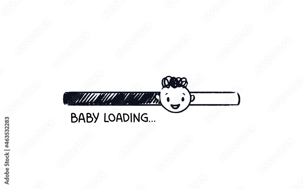 Baby loading. Hand drawn progress bar with download status cute kid ...