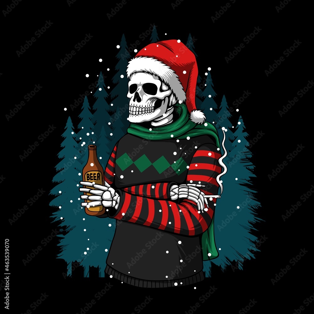 merry christmas winter skull vector illustration Stock Vector | Adobe Stock