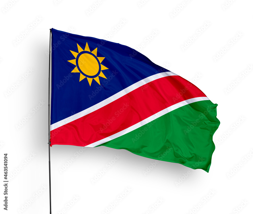 Namibia Flag Isolated On White Background Close Up Waving Flag Of