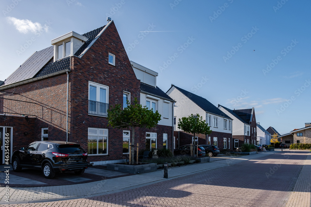 Dutch Suburban area with modern family houses, newly build modern ...