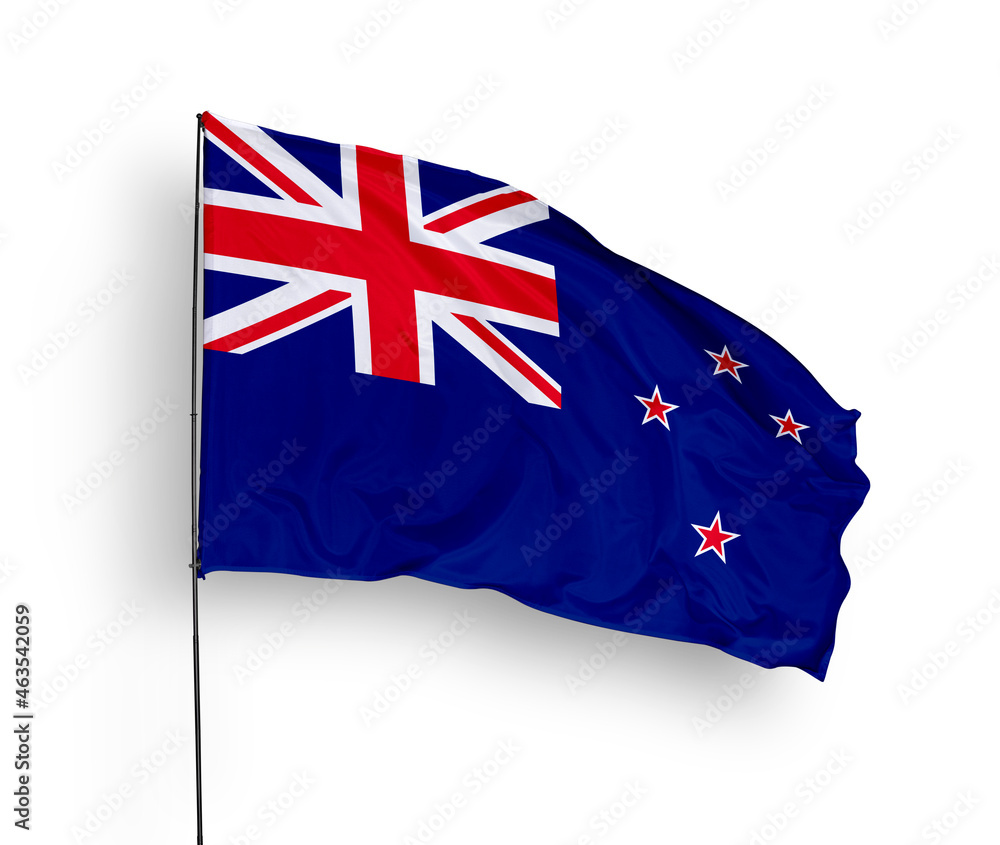 New Zealand flag isolated on white background. close up waving flag of ...