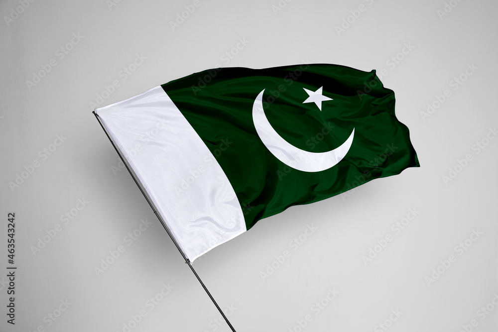 Pakistan flag isolated on white background. close up waving flag of ...