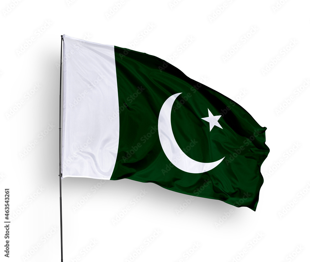 ภาพประกอบสต็อก Pakistan flag isolated on white background. close up ...