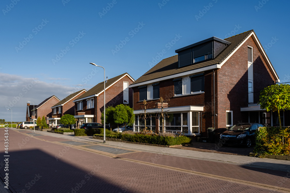 Dutch Suburban area with modern family houses, newly build modern ...