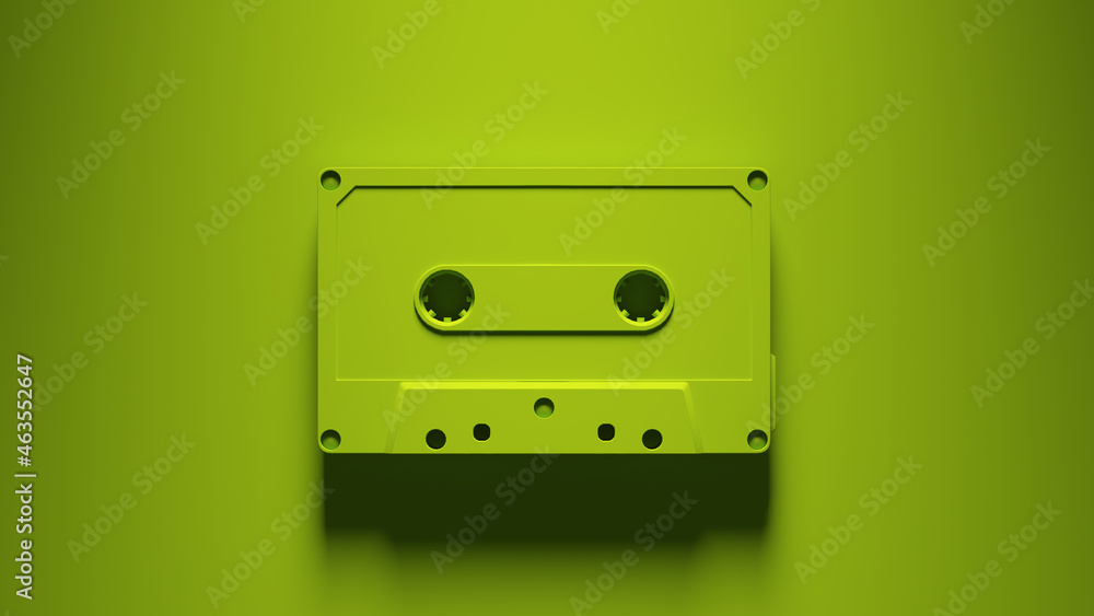 Green Cassette Tape Old Retro Audio Music with Green Background 3d ...