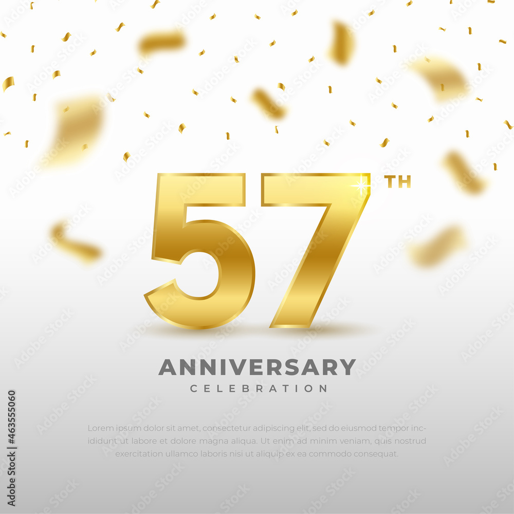 57th anniversary celebration with gold glitter color and white ...