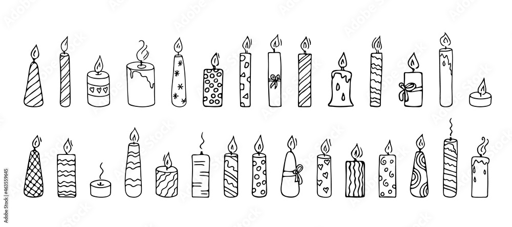 Doodle candles set.Decoration for birthday party or romantic dinner for ...