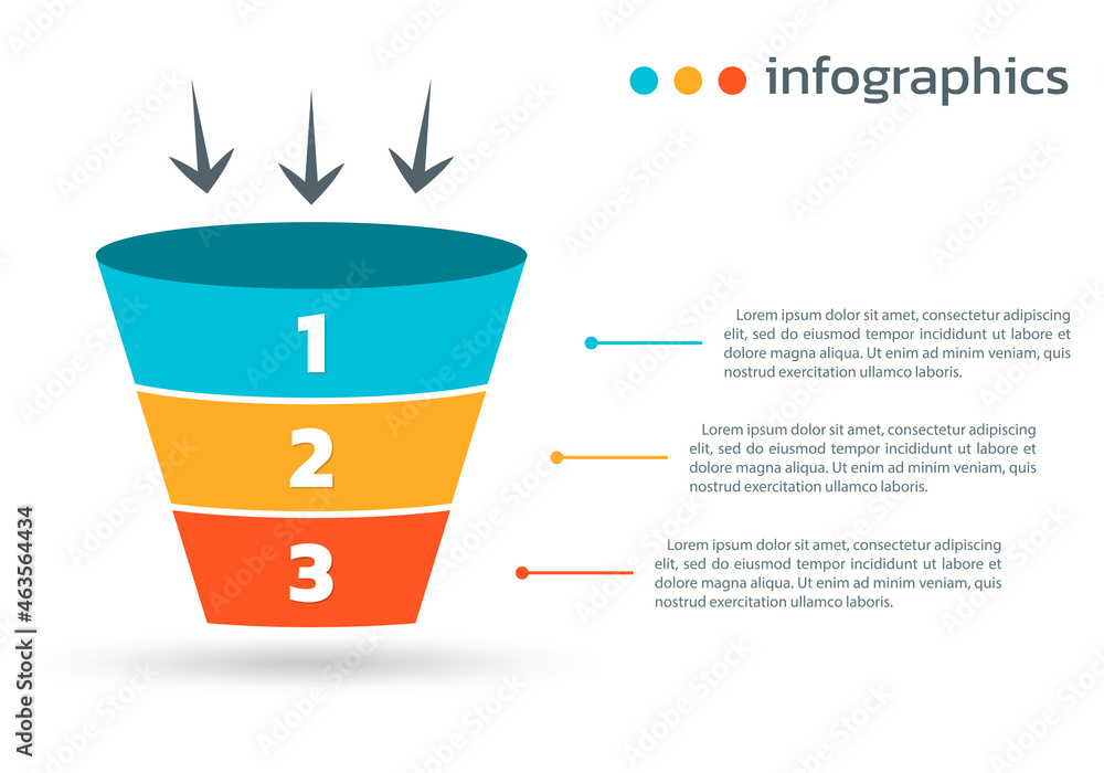 Sale funnel, conversion cone, marketing chart or diagram template with ...
