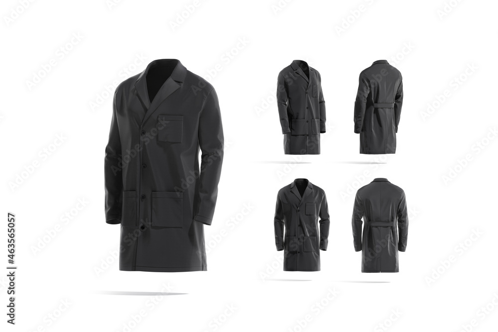 Blank black medical lab coat mock up, different views Stock ...