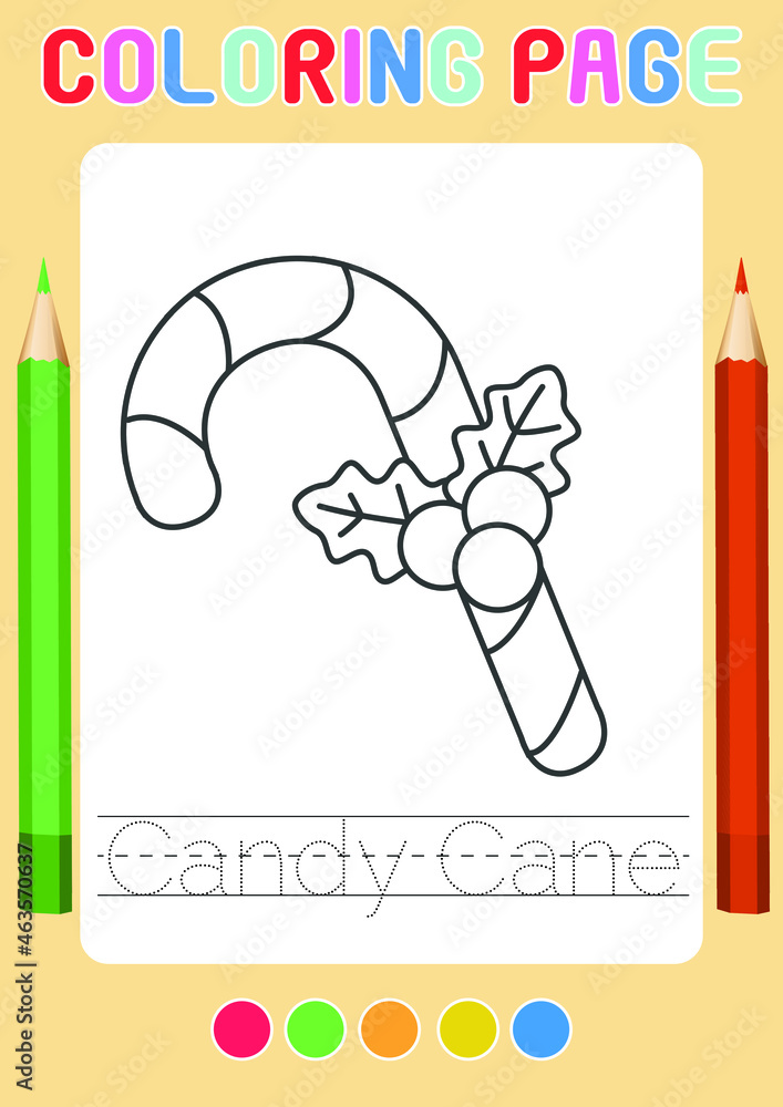 Christmas Cany Cane Coloring Tracing Printables for Preschool Education ...