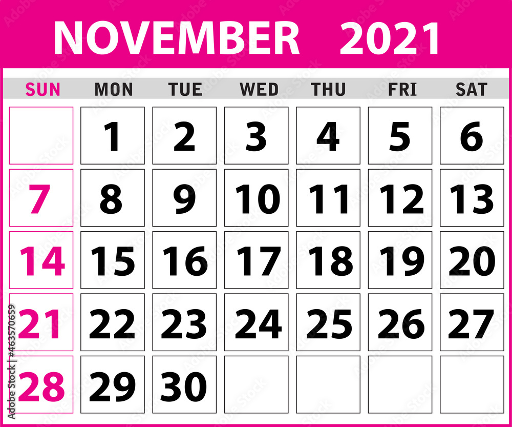 2021 November Calendar Layout template isolated in white background ...