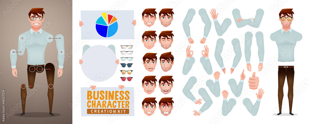 Business man creation kit vector set. Businessman characters creator ...