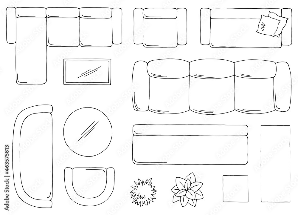 Furniture set floor plan architect design element graphic coloring top ...