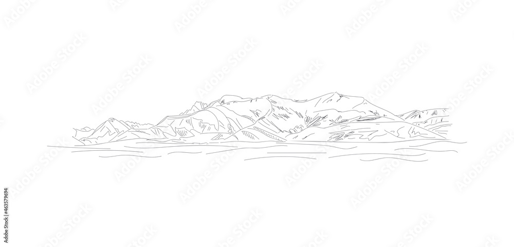 mountain landscape line drawing vector illustration Stock Vector ...