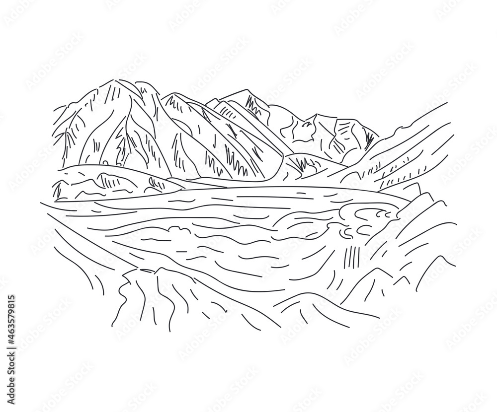 mountain landscape line drawing vector illustration Stock Vector ...