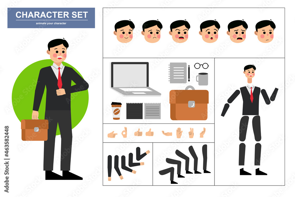 3\4 view animated characters. Office man character constructor with ...