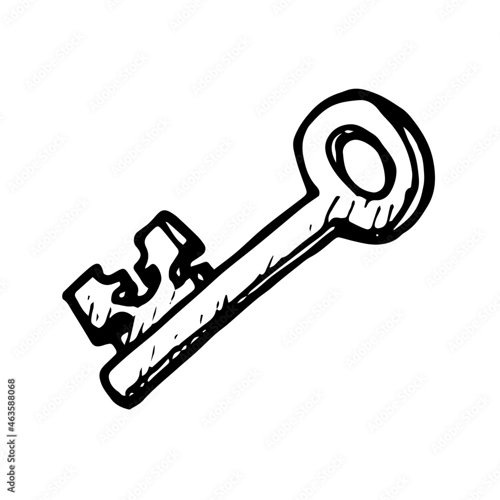 Hand drawn key isolated on white background vector illustration Stock ...