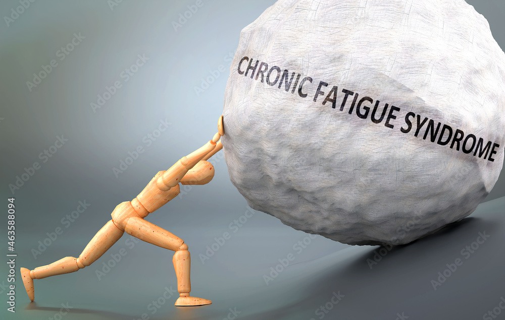 Depiction of Chronic fatigue syndrome shown a wooden model pushing ...