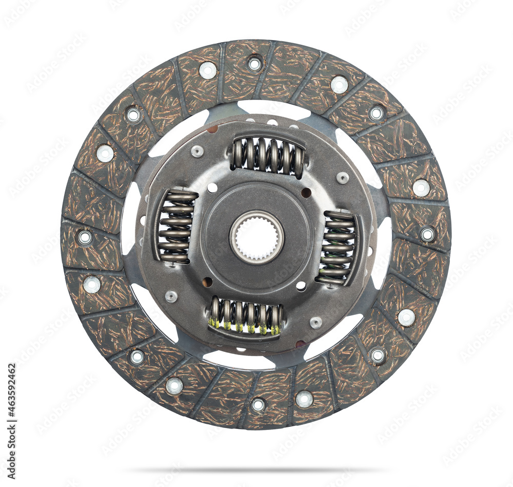 New clutch plate for automotive gearbox, side two, isolated on white ...