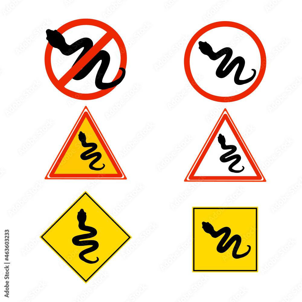 Set of warning sign with snake isolated on white background. Icon ...
