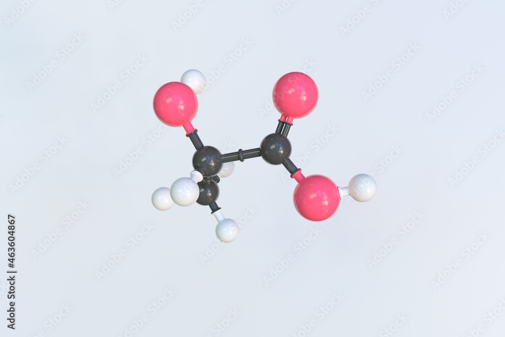 Molecule of lactic acid, isolated molecular model. 3D rendering Stock ...